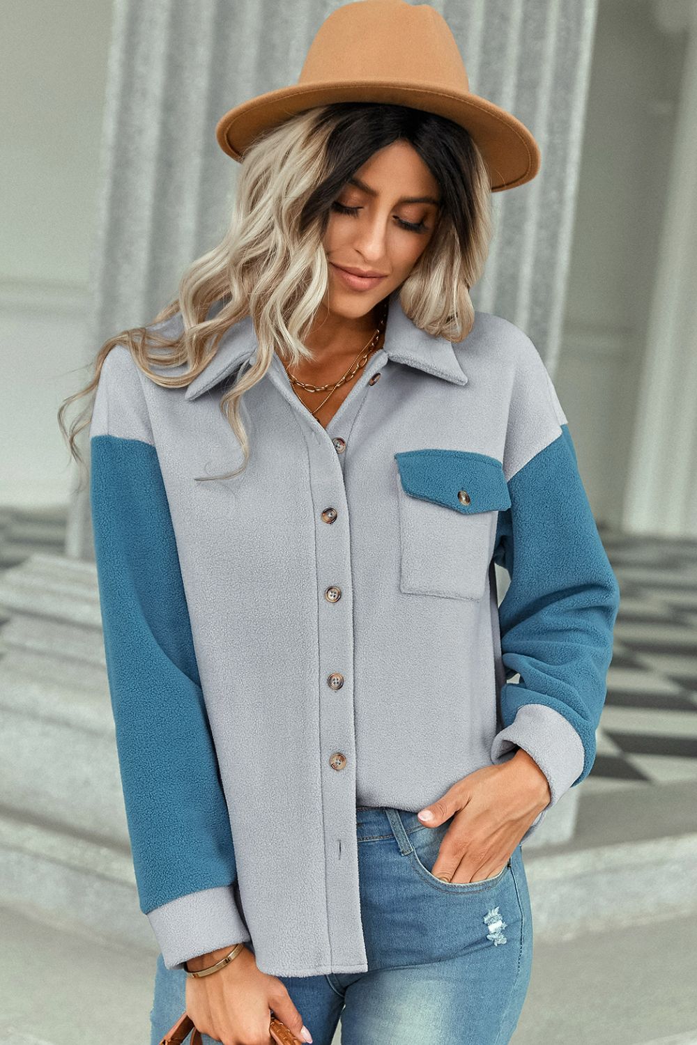 Two-Tone Dropped Shoulder Jacket with Breast Pocket – White Stag Clothing